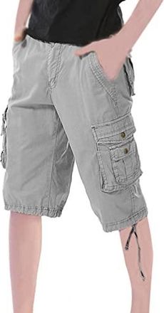 Minetom Femme Pantalons Cargo Short Bermuda Eté Multi-Poches Shorts Cargo Sport Grande Taille Casual Genou Longueur Pantalon Capris A Gris 4XL