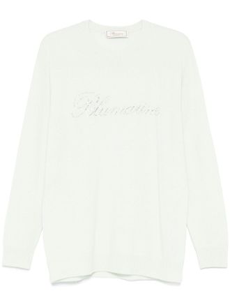 Blumarine pull à logo strassé - Vert