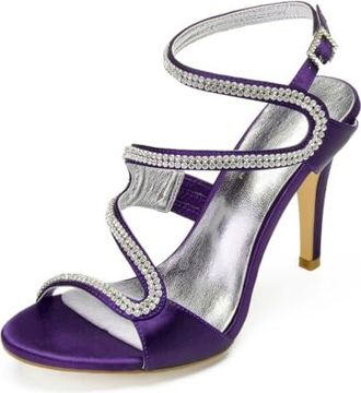 Generic Satin Chaussures De Mariée Mariage Femmes Stylet Ouvert Bout Sandales Eté Talon Mariage Soirée Chaussures10.5Cm,Dark Purple,37 EU