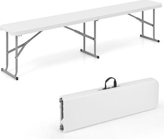 Costway Banc Exterieur Jardin 182x27,5x43 cm, Banc Pliable &agrave; 3 Places en HDPE, Charge 300 kg, Cadre en M&eacute;tal, Coussinets Antid&eacute;rapants
