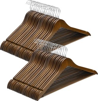 Songmics Kleiderb&uuml;gel Holz, 40er Set, B&uuml;gel aus Massivholz, Einkerbungen im Schulterbereich, Rutschfester Hosensteg, um 360&deg; drehbarer Haken, f&uuml;r Anz&uuml;ge, Hemde