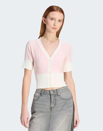 adidas Originals Chemise col en V &agrave; boutons - Rose sable
