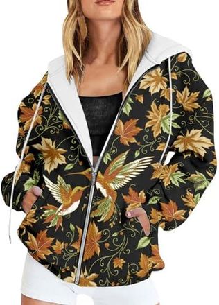 Generic 2026 Vestes &agrave; capuche &agrave; fermeture &eacute;clair pour femme avec imprim&eacute; d&eacute;contract&eacute; et ample en polaire pour le confort des v&ecirc;tements de rue en plein air, no