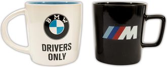BMW 2x Tassen DRIVERS ONLY Motorrad Kaffee Becher Kaffeetasse Motorsport + Gratis M Perfomance Tasse
