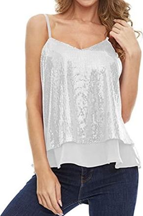 ORANDESIGNE D&eacute;bardeur Femme Gilet Camisole Tank Top Veste D&eacute;bardeur sans Manches Camisole Paillet&eacute; Top sans Manche D&eacute;bardeur D&eacute;contract&eacute; Chemise Blouse Cami Top T