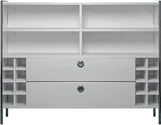 Trendteam Infinity - Bartisch - Weiß Hochglanz lackiert - Hausbar mit 6 Fächern und 8 Weinfächern - (BxHxT) 140 x 109 x 48 cm - Bartresen mit Chromrahmen