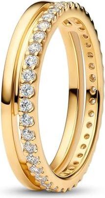 Pandora 163799C01 Bague double bande pour femme Doré, 58/18,5, Argent sterling, Zircone cubique