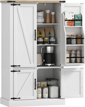 HOMCOM Armoire de cuisine - HOMCOM - 4 portes, 6 porte-&eacute;pices et &eacute;tag&egrave;res r&eacute;glables - MDF - 76,3 x 40 x 136 cm - blanc