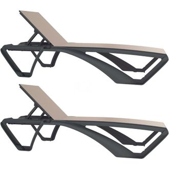 Resol marina club Chaise Longue Ext&eacute;rieur Set 2 Structure Gris Fonc&eacute; - Textil&egrave;ne Beige