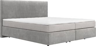 DELIFE Boxspringbett Dream-Well Cord Silbergrau 180x200 cm mit TFK Matratze u. Topper