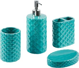 Beliani Badezimmer Set t&uuml;rkis 4-teilig aus Naturstein Dolomit Glamour gl&auml;nzend Guatire