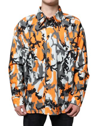 Dolce & Gabbana Mens Multicolor Camouflage Cotton Denim Collared Jacket Clothing