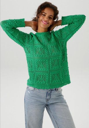 Aniston Strickpullover im attraktiven Ajour-Muster-Mix