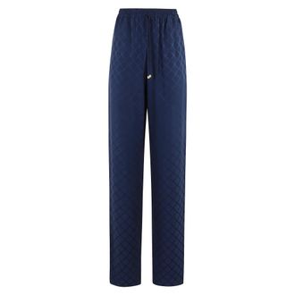 Elisabetta Franchi Femme, Pantalons, Bleu, Taille: 38 FR Pantalon Droit en Jacquard Satiné Bleu