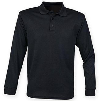 Henbury Polo à manches longues - Homme (2XL) (Noir)