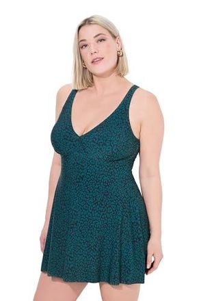 Ulla Popken Robe de Bain Grande Taille pour Femme - Motif léopard - Bonnets Souples - Aspect Portefeuille, Vert foncé, 42-44