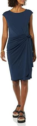 Amazon Essentials Robe Effet Portefeuille, col Bateau et Mancherons Femme, Bleu Marine, XXL