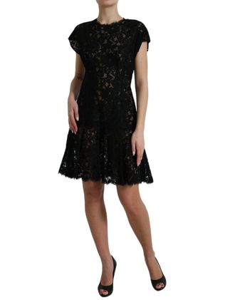 Dolce & Gabbana Womens Black Floral Lace Cotton A-Line Mini Dress Nylon Viscose