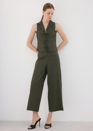Mango Pantalon droit lin kaki - Femme - 36 - MANGO