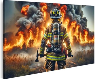 Islandburner Prime Bild auf Leinwand Feuerwehrmann vor brennendem Wald 2023 Bilder Wandbilder Poster