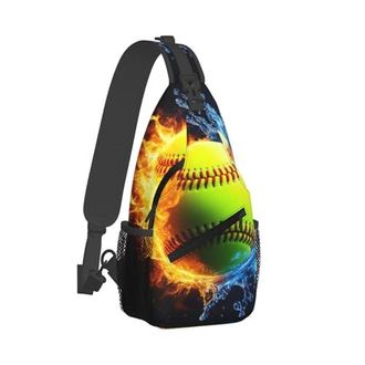 Generic Mode Sacoche Homme Bandouliere Softball, eau glac&eacute;e, feu et flamme Sacs &agrave; Bandouli&egrave;re Polyester Sling Sac &agrave; Dos pour &eacute;cole Femme Homme