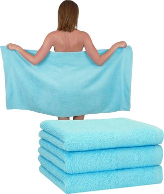 Betz 4 Stück Strandtücher Duschtücher Set Größe 70x140 cm Duschhandtuch Badetuch Strandtuch Handtuch Premium 100% Baumwolle Farbe türkis