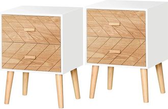 HOMCOM Homcom - Lot de 2 tables de chevet scandinaves - 4 tiroirs - bois massif pin et MDF - motif graphique - dimensions 40L x 30l x 56H cm