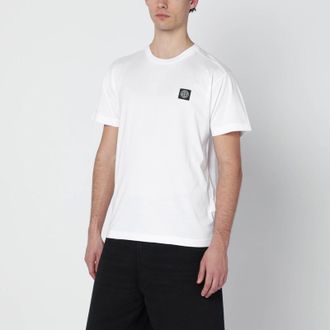 Stone Island White cotton T-shirt with logo patch