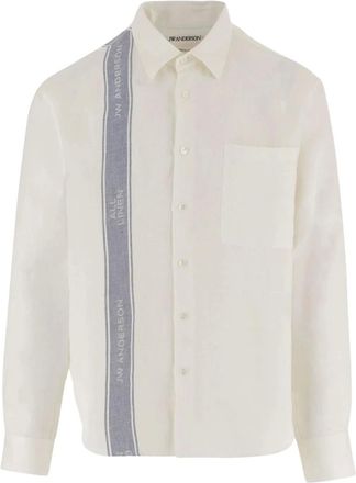 J.W.Anderson Homme, Chemises, Blanc, Taille: L Chemise en lin boutonn&eacute;e &agrave; rayures logo