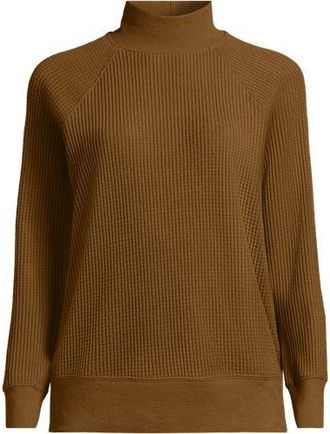 Lands End Stehbund-Shirt aus Waffeljersey, Damen, Größe:56-58 plus, Braun, Baumwoll-Mischung/Polyester-Mischung, by Lands End
