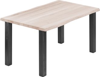 Lamofootwear Manufaktur Esstisch Küchentisch Schreibtisch Couchtisch aus Massivholz, mit Baumkante 120x60x76 cm (AxBxH), Classic, Roh/Rohstahl mit Klarlack, LCB-01