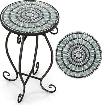Costway Table Dappoint Exterieur Jardin en Mosa&iuml;que, Table Bistro Ronde en Carreaux de C&eacute;ramique R&eacute;sistant aux Intemp&eacute;ries, Table Basse Dext&eacute;rieur pour