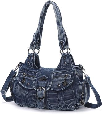 Angel Kiss Hobo-Taschen f&uuml;r Damen, veganes Leder, Schultertaschen und Handtaschen, ger&auml;umige Tragetasche, Geldb&ouml;rse mit Crossbody-Gurt, Denim Blau, 13.7L * 8.6H 
