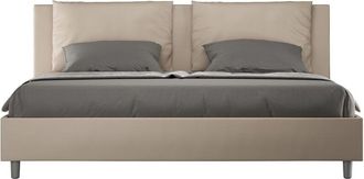 Les Tendances Lit moderne 180x200 cm avec tête de lit coussins simili cuir beige Anja