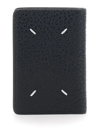 Maison Margiela Womens Wallet With Four Stitches, Black Leather Calf