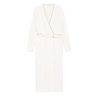 Brunello Cucinelli Wei&szlig;e Verzierte Wickel Midi Kleid - - Dresses - Damen - Wei&szlig; - M