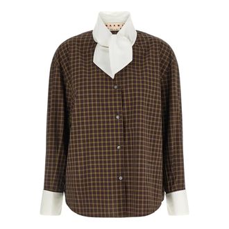 Marni Gekariertes Popeline-Hemd mit Halsschleife - - Blouses & Shirts - Damen - Braun - 2XS