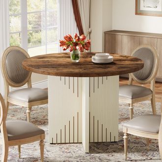 Tribesigns Esstisch rund f&uuml;r 4 Personen, vollholz Esstisch, Esstisch mit Sockelfu&szlig;, K&uuml;chentisch 90 cm, f&uuml;r Esszimmer, K&uuml;che, Wohnzimmer