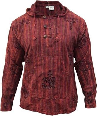 Shopoholic Fashion Hommes Délavéà Rayures à Capuche Hippie Chemise Grand-Père - Bordeaux, XXX-Large