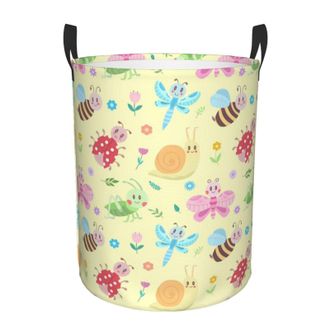 Generic Niedliche Insekten Und Blumen W&auml;schesammler Rund W&auml;schekorb Wasserdichter W&auml;schetonne F&uuml;r W&auml;schekammer Schlafzimmer Waschk&uuml;che