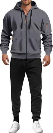 Generic Survêtement solide 2 pièces pour homme avec capuche et jogging à fermeture éclair intégrale pour le sport de plein air, survêtement dautomne et dhiver