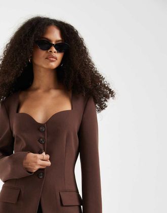 Asos Blazer &agrave; encolure ouverte - Marron chocolat