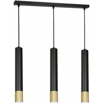 Licht-Erlebnisse Licht-erlebnisse - H&auml;ngelampe Schwarz Gold b: 60 cm 3-flammig GU10 Metall Pendelleuchte Esstisch Wohnzimmertisch