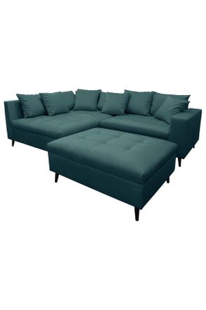 MID.YOU Mid.you Ecksofa, Petrol, Textil, Birke, 3-Sitzer, F&uuml;llung: Schaumstoffflocken,Schaumstoffflocken, Ottomane links, L-Form, 247x174 cm, Made in EU, R&uuml;ck