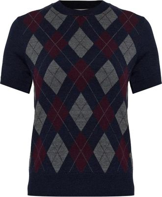 Tory Burch Merino-Woll-Pullover mit Rautenmuster - - Knitwear - Damen - Mehrfarbig - M