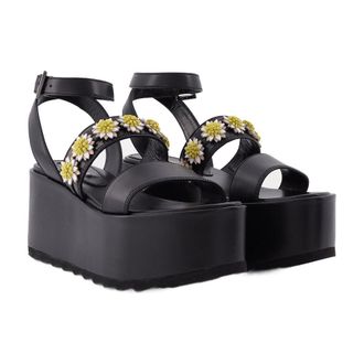 Fabrizio Viti Womens Tima Platform Black Leather Shoes - Sandals
