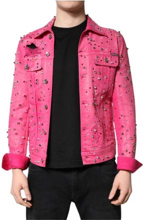 Dolce & Gabbana Homme, Vestes, Rose, Taille: S Veste en jean ornée de cristaux
