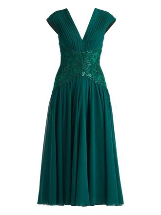 Tadashi Shoji pleated sequin-embellishment midi dress - Vert