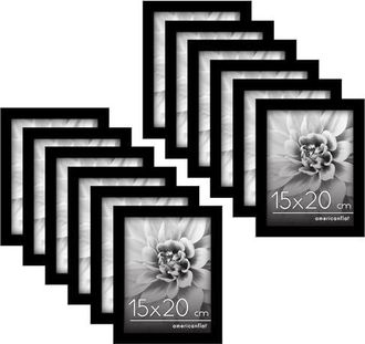 Americanflat Bilderrahmen 15x20 cm aus MDF-Holz und poliertem Plexi-Scheibe - Collage Bilderrahmen Set (12er Pack) - inkl. St&auml;nder und integrierter Aufh&auml;ngung f&uuml;r 