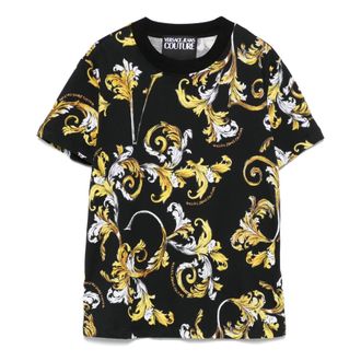 Versace Jeans Couture Schwarzes Gold Barocco T-Shirt - - Tops - Damen - Mehrfarbig - 2XL
